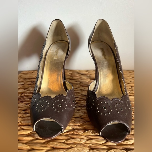 Max Studio | Shoes | Max Studio Brown Heels With Gold Cutout Design ...